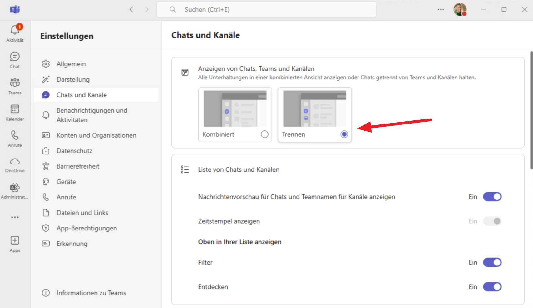 Die klassische Ansicht in Microsoft Teams wieder aktivieren: Chats und ...