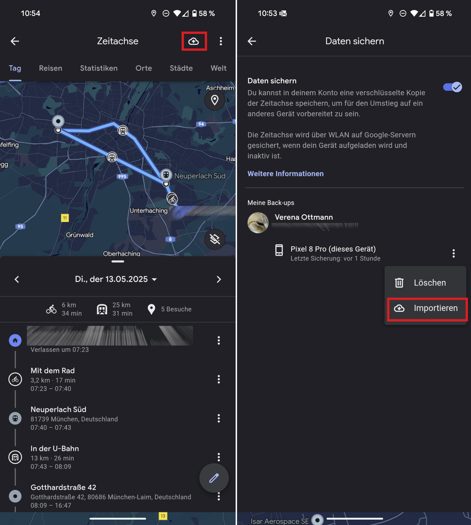 So übertragen Sie die Zeitachse in Google Maps auf Ihr neues Smartphone ...